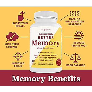 Interceuticals Better Memory - Theracurmin Curcumin 90 mg - Clinically Proven Dose, Improves Focus, Recall, Memory, and Mood* - High Absorption Turmeric Extract* (1 Bottle)