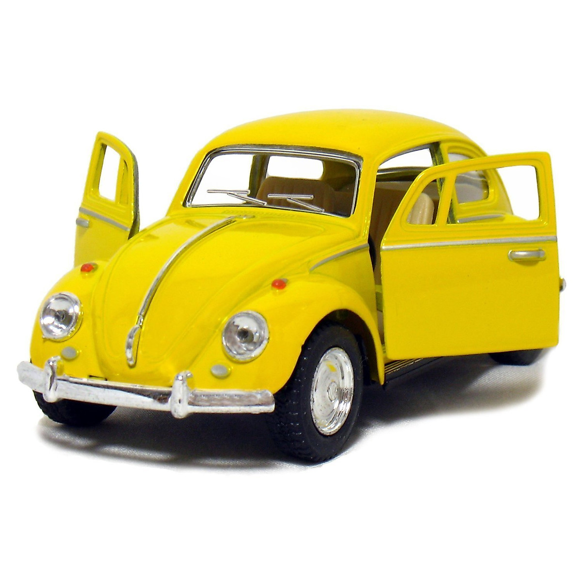 Kinsmart Yellow 1967 Classic Die Cast Volkwagen Beetle Toy with Pull Back Action, unisex