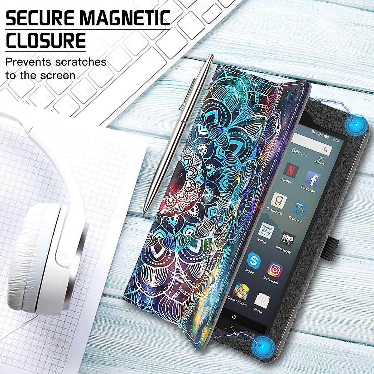 VORI Case for All-New Fire 7 Tablet (9th Generation, 2019 Release), Folio Smart Cover with Auto Wake/Sleep (Mandala Galaxy)