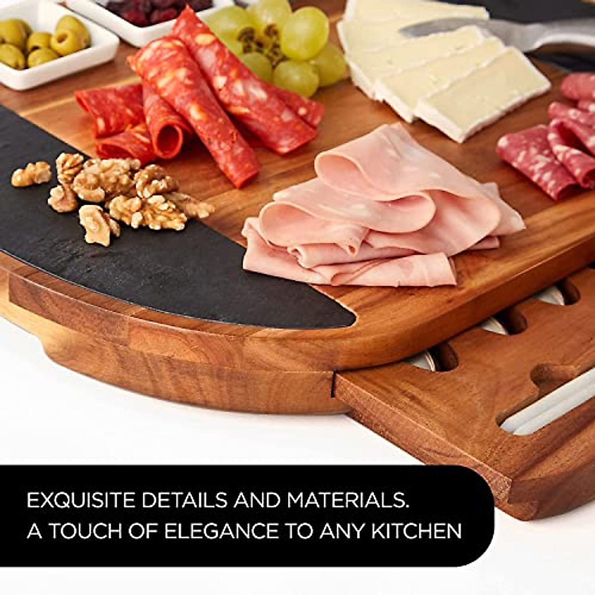 Premium Oval Charcuterie Board Cheese Board Set: Acacia Wood, Stainless Steel Knives - Christmas Gifts for Women, House Warming Gifts Ideas, New Home, Wedding Gifts for Couple, Bridal Shower