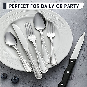 Hiware 48-Piece Silverware Set with Organizer, Stainless Steel Flatware for 8, Cutlery Utensil Sets with Steak Knives, Rust-proof, Mirror Polished, Dishwasher Safe
