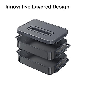 Brehvoe 2 Layer Storage Box With Lid, Opaque Storage Organizer with Handle Portable Tool Box with Latch Stackable for Tool/Art & Crafts Case/Gadgets Supplies, Durable ABS