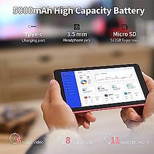 VOLENTEX 8 Inch Tablet, Android 13 Tablet PC 8GB(4+4GB Expand), 64GB ROM, 1TB Expand,1280x800 HD IPS Screen, 5000mAh Battery, Dual Cameras, Bluetooth, WiFi, and Type-C Port(Pink)