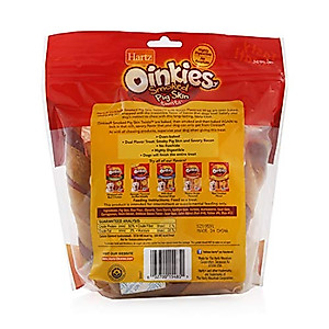 Hartz Oinkies Natural Smoked Pig Skin Twist Bacon Wrapped Dog Treat Chews - 16 Pack - 3270015485