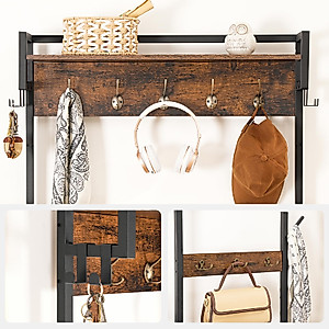 HOOBRO Hall Tree, Entryway Coat Rack Shoe Bench, Shoe and Coat Rack for Entryway, Hall Tree Coat Rack, with Non-Woven Fabric Drawer, for Entrance, Foyer, Rustic Brown and Black BF113MT01