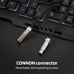 CUSTOMIZATIONS Coiled USB c Cable, Customized Gaming Mechanical Keyboard Cable, Handwork Braided + PET mesh, Metal Plug, with Detachable Metal Aviator Connector (Black)