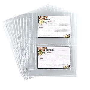 Samsill Recipe Card Page Protectors for 8.5 x 11 inch 3 Ring Binder, 4 x 6 Pockets, 2 Pockets, 25 Count, Recipe Book Pocket Page Refill Sheets, Side Margin Loading, Fits Standard 3 Ring Binders