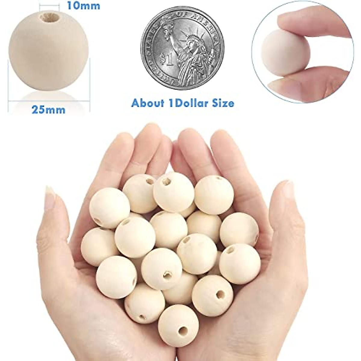 150pcs 25mm Wooden Beads Natural Unfinished Round Wood Loose Beads Wood Spacer Beads for Craft Making Decorations and DIY Crafts