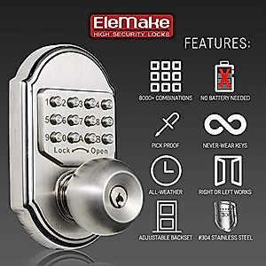 Megaflint Keyless Entry Door Lock Deadbolt Keypad Mechanical Stainless Steel (Pass Code or Key) 100% Mechanical, No Electronic
