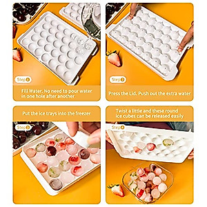 Ice Cube Tray, Round Ice Cube Trays for Freezer, Circle Ice Ball Maker Mold Making 1.2in X 99PCS Sphere Ice Chilling Cocktail Whiskey Coffee, 3 Pack Ice Trays with Lid & Bin & Ice tong & Scoop (White)