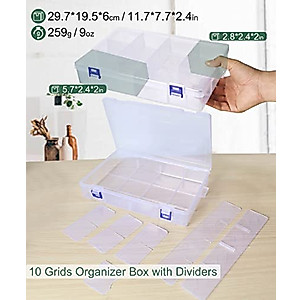 Uxwuy Plastic Organizer Box Craft Storage 10 Grids Box 2 Pack Compartment Organizer Box with Dividers Snackle Box Container Thread Organizer