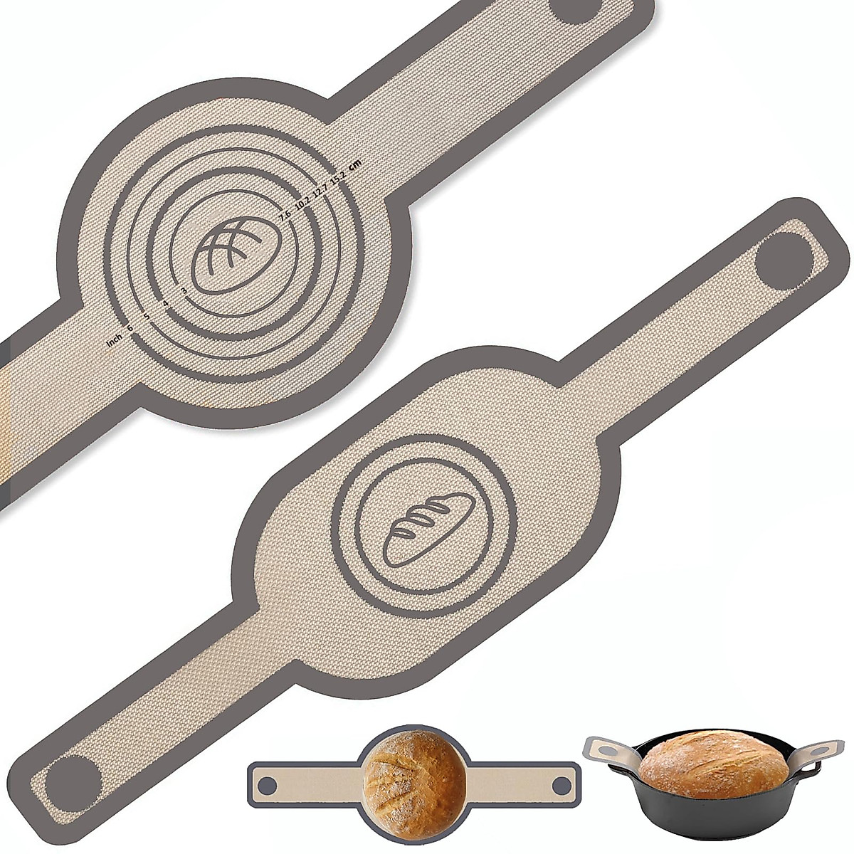 2Pcs Silicone Bread Sling Oval And Round For Dutch Oven, Non-Stick Easy-Clean Reusable Silicone Baking Mat With Long Handles Sourdough Bread Baking Mat Tools Supplier Liner, Gray