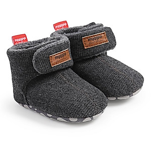 QWZban Baby Booties Infant Newborn Boys Girls Slippers Warm Crib Sock Shoes Indoor First Walkers Prewalker Dark Grey 6-12 Months