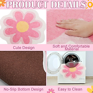 Tinideya Aesthetic Cute Flower Round Area Rug Non Slip Circle Soft Fluffy Flower Rug Indoor Floor Mat Carpet for Girls Bedroom Bathroom Living Room Sofa Nursery Decor(Pink, 4 ft)