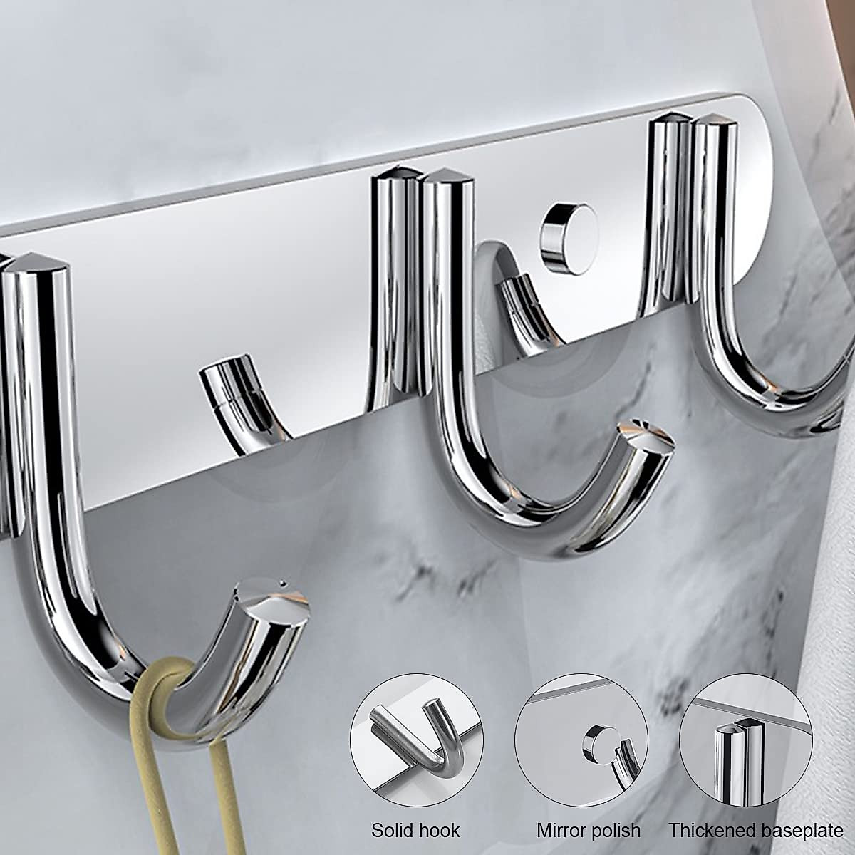 LEMONIDEA Stainless Steel Hooks Rack Wall Mounted Key Holder Coat Hook Towels Clothes Hangers Rail for Kitchen, Bathroom, Laundry Room - Set of 2