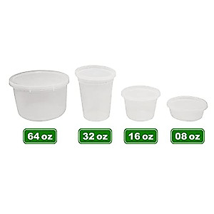 PARTY BARGAINS [36 Pack Food Containers with Lids - 8oz, 16oz, and 32oz Size Bundle, 12 Pcs Each - Deli Containers for Food, Temperature Resilient, Leak Proof & Reusable