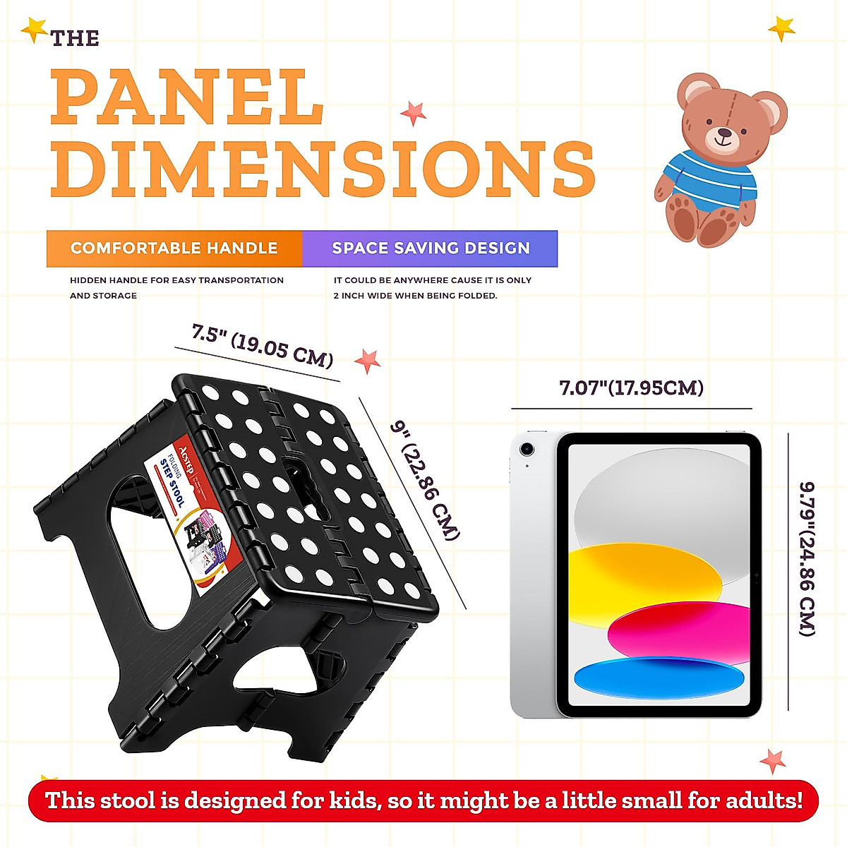 ACSTEP Folding Step Stool Foldable Stool 7.5 Inch Height Kids Step Stool, 300 lb Capacity Plastic Collapsible Stool, Stepping Stool with Handle Black Small Step Stool, Foot Stool Suitable for Kitchen