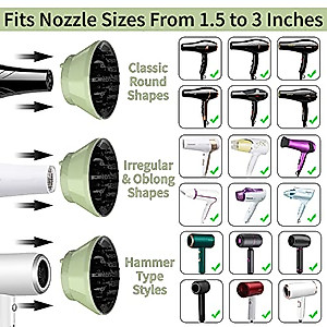 Universal Hair Diffuser Portable Hair Dryer Attachment for Blow Dryer Nozzles from 1.5 to 3.0 inch Diameter with Shampoo Brush (Green)