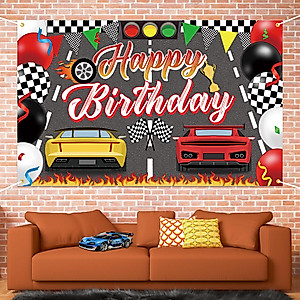 Racing Cars Happy Birthday Decorations Backdrop Banner, Race Car Fast Birthday Party Decorations Photo Background Backdrop for Birthday Party Supplies Boys Children Men Celebration, 63 x 39.4Inch