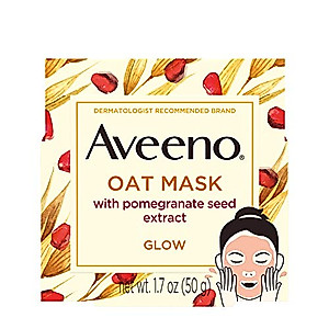 Aveeno Oat Face Mask with Pomegranate Seed Extract, Kiwi Water, and Prebiotic Oat, Hydrating Full Face Mask for Glowing Skin, Paraben Free, Phthalate-Free, 1.7 oz