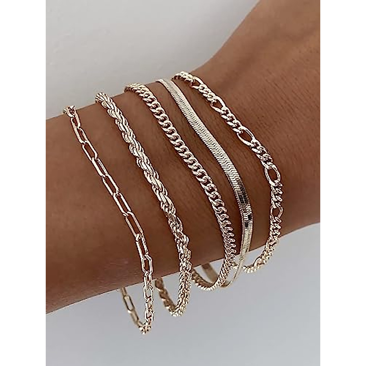 DEARMAY Sterling Silver Chain Bracelets for Women Trendy Silver Jewelry Set for Women Cuban Link Bracelets Figaro Paperclip Rope Herringbone Bracelet Pack Gifts for Women Girls