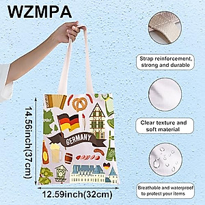 WZMPA Germany Trip Canvas Tote Bag Germany Souvenir Gift German Culture Themed Reusable Bag Germany Vacation Gift (Germany TG)