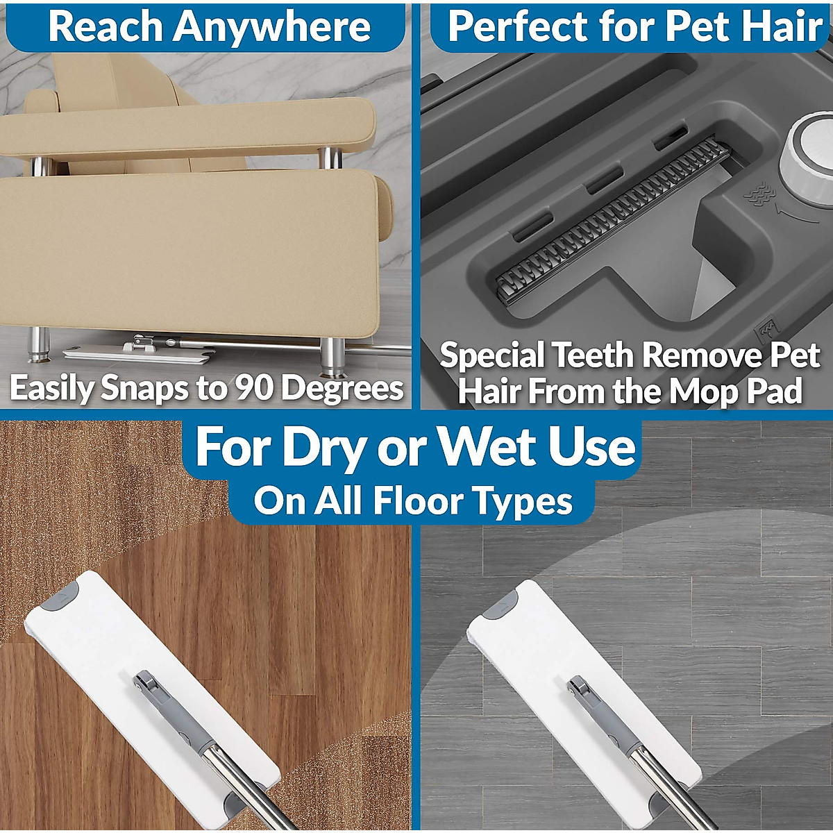 X3 Mop, Separates Dirty and Clean Water, 3-Chamber Design, Flat Mop and Bucket Set, Hands Free Home Floor Cleaning, 3 Reusable Microfiber Mop Pads Included