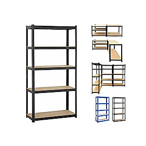 5 Tier Shelving Unit Storage Units Heavy Duty Metal Shelves for Warehouse/Garage/Shed/Workshop/Commercial/Industrial/Kitchen, 1929LB Capacity(386LB per Shelf), 67" H x 30" W x 12" D Black