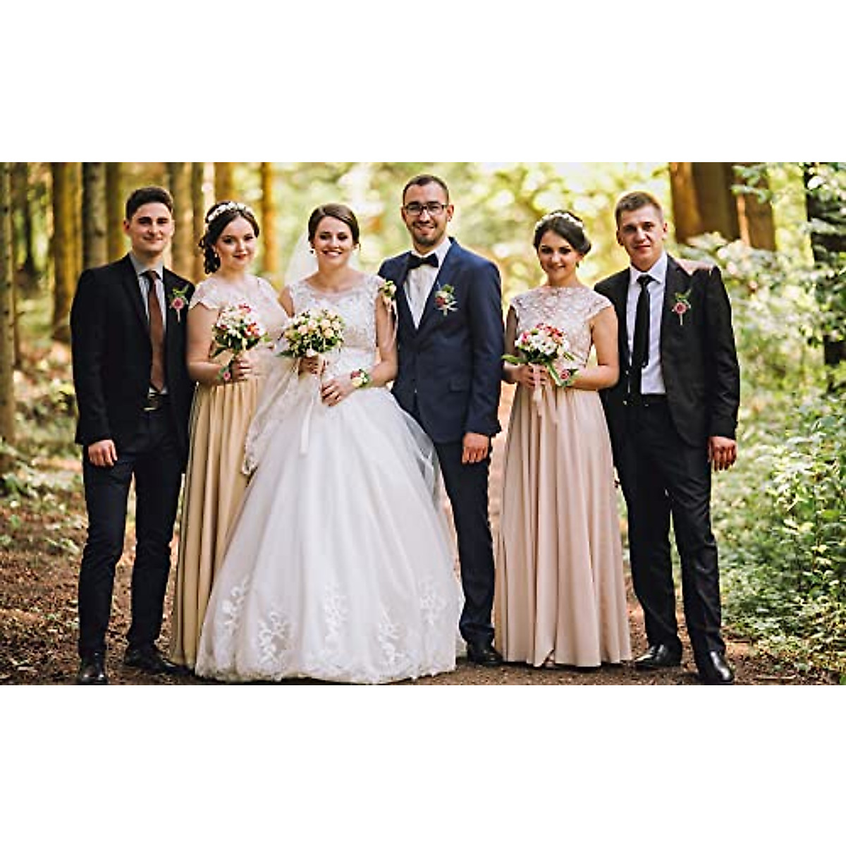 Wedding Wrist Corsage and Boutonniere Set of 6, Dusty Rose Artificial Wristlet Band Flowers for Bride and Bridesmaids, Boutonniere with Pin for Groom and Groomsman, Formal Dress Accessories for Prom