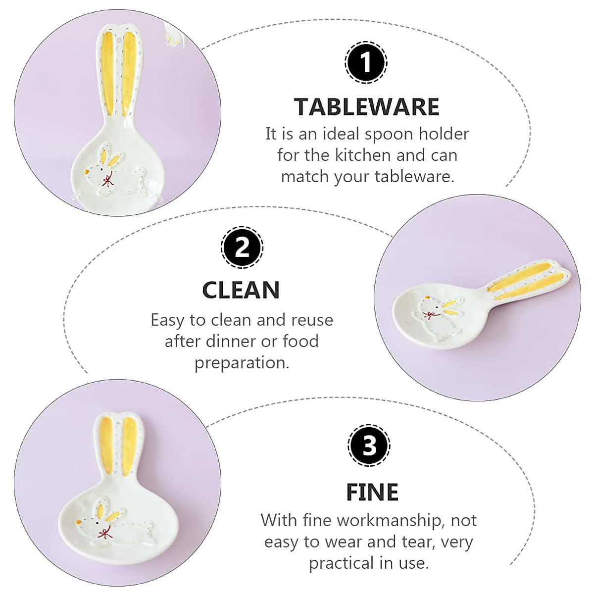 DOITOOL Spoon Storage Rack Rabbit Spoon Rests Spoon Rests Bunny Ear Kitchen Utensil Holder Ceramic Spoon Rack Multifunction Dessert Plate Food Serving Dish Sauce Dipping Plate Seasoning Dish