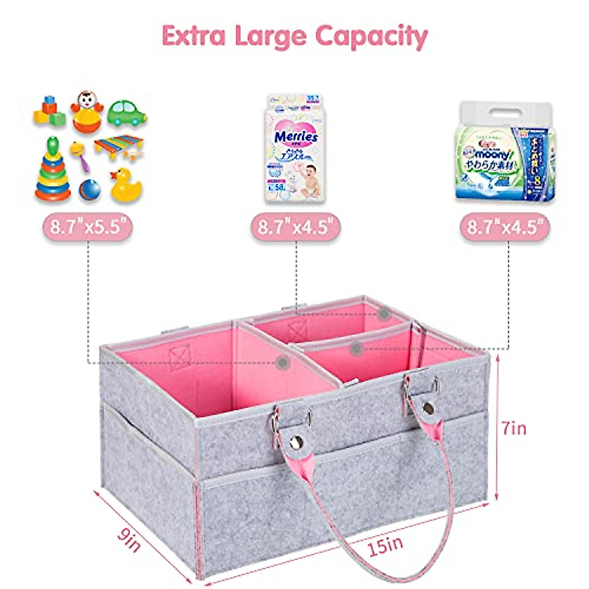 Sawpy Baby Diaper Caddy Organizer, Portable Baby Diaper Storage Basket for Changing Table and Car, Nursery Storage Bin for Diapers, Wipes and Toys, Baby Shower Gifts(Ship from USA)