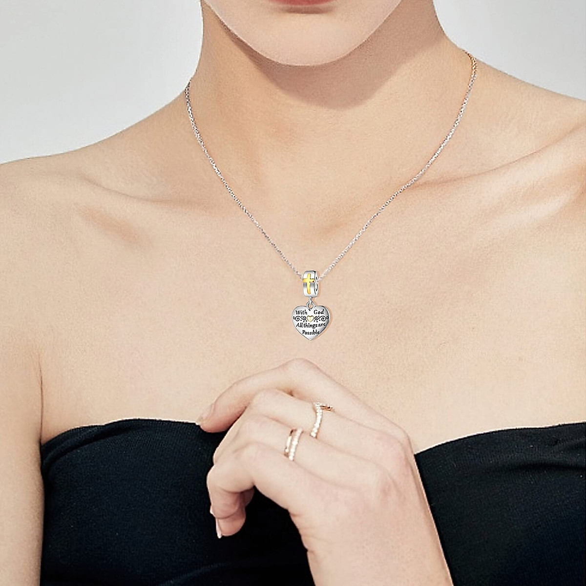 LUXILLA Cross Charm with God All Things are Possible Charm 925 Sterling Silver fits Bracelets Necklace Pendant Bead Charms Jewelry Gift for Women Family Friends