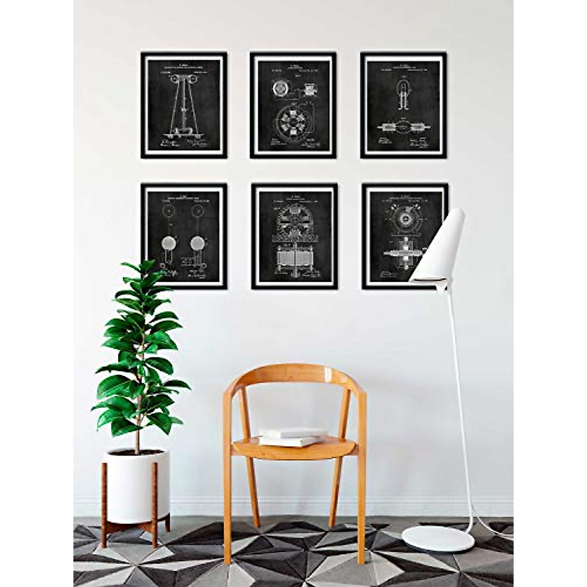 Nikola Tesla Gifts for Engineers - Steampunk Wall Decor SIX (8"x10") UNFRAMED Wall Art Patent Prints - Industrial Artwork Home Decor - Electrical, Coil, Nerd, Geek, Science, Physics Decorations