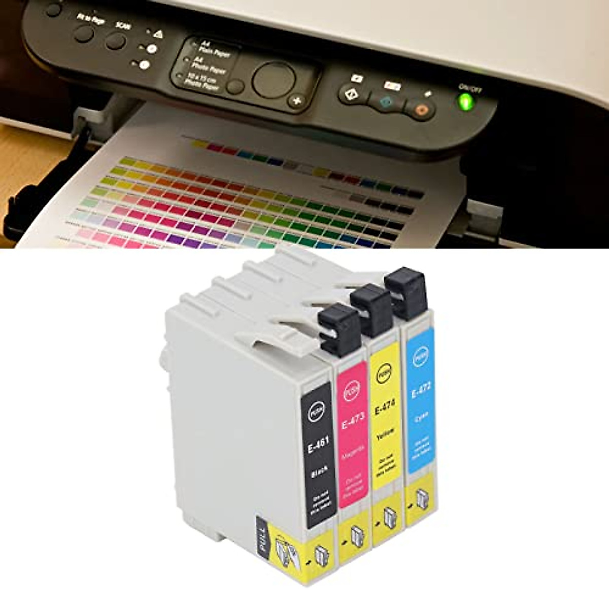 4PCS Ink Cartridge Colorfast Large Capacity BK C M Y Printer Ink Cartridge Combo Pack ABS Material for Printer Printing Documents (T0461/T0472/T0473/T0474)