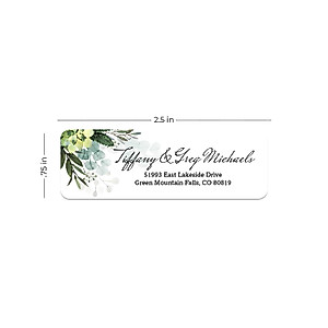 Floral Greenery Rolled Address Labels/Roll of 250 Personalized Address Labels/Designer Return Address Stickers in Elegant Plastic Dispenser