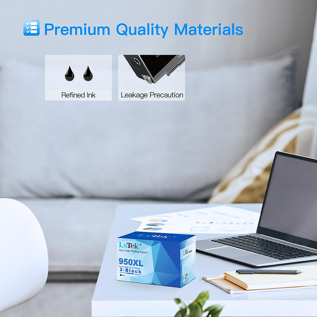 LxTek Compatible Ink Cartridge Replacement for HP 950 950XL to Compatible with OfficeJet PRO 8610 8600 8620 276dw 8630 251dw 8100 8615 8625 8640 8660 271dw Printers (High Yield,2 Black)