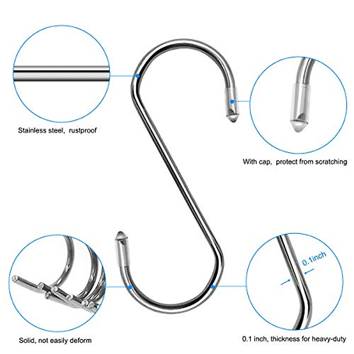 18 Pack S Shaped Hooks, Heavy Duty Stainless Steel S Hooks, Hangers Hanging Hooks for Hanging Pots and Pans,Towels,Clothes,Plants in Home Kitchen Bathroom Bedroom Garden, (2.8",3.5",4.3",Each 6 Pack)