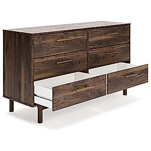 Signature Design by Ashley Calverson Contemporary 6 Drawer Dresser with Burnished Goldtone Pulls, Dark Brown
