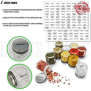 30 Set Magnetic Spice Jars for Refrigerator Hexagon Glass Spice Jars with Magnetic Lids, Shaker, Spice Labels, Magnetic Glass Spice Containers for RV Travel Trailer Kitchen Fridge Cabinet Wall mount