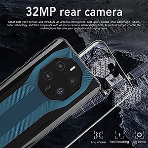 Yunseity 3G Smartphone, Mate50 RS 6.6in Face Unlock Mobile Phone, 4GB RAM 64GB ROM Quad Core, 24MP 32MP Dual Camera, 5000mAh Battery, 2.4G 5G Dual Band WiFi Dual Sim Cell Phone for Android (Black)