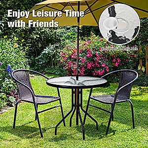 Goplus 32" Outdoor Round Patio Table with Umbrella Hole, All Weather Dining Table Tempered Glass Top, Bistro Table Coffee Table Furniture Commercial Party Event for Backyard Lawn Balcony Pool