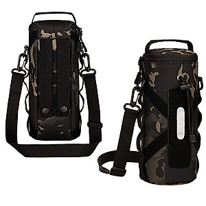 Jadedragon Water Bottle Carrier Tactical Holder Storage Bag Bottle Pouch Holder with Adjustable ShoulderHand Strap 33oz for Hiking Travel Camping (Black cp)