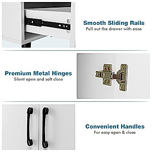 Giantex Storage Cabinet Buffet Sideboard, Accent Cabinet with Doors, Pull-Out Drawer, Freestanding Bathroom Floor Cabinet, Cupboard for Living Room, Entryway Dining Room Bar Cabinet (White)