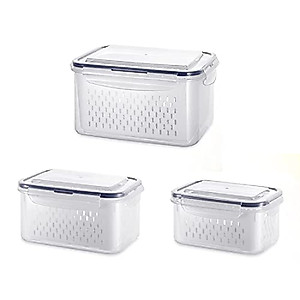 SunPlume 3 Pack Fruit Storage Containers for Refrigerator, Produce Saver Vegetable and Fruit Container with Drain Colanders, BPA-Free Refrigerator Organizer for Lettuce Berry Keepers