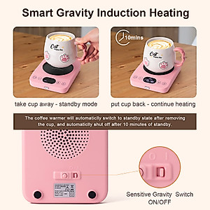Coffee Mug Warmer & Cute Cat Mug Set, Electric Coffee Warmer for Desk with 9 Temp Setting (Up to 180℉/ 80℃), 1-9 Timer Smart Cup Warmer Plate for Beverage Milk Tea, Gravity Induction Auto ON/Off