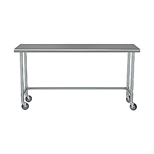 24" x 72" 18-Gauge 430 Stainless Steel Open Base Work Table with 5" Heavy Duty Zinc Swivel Stem Casters for Commercial Kitchen, Restaurant, Cafe