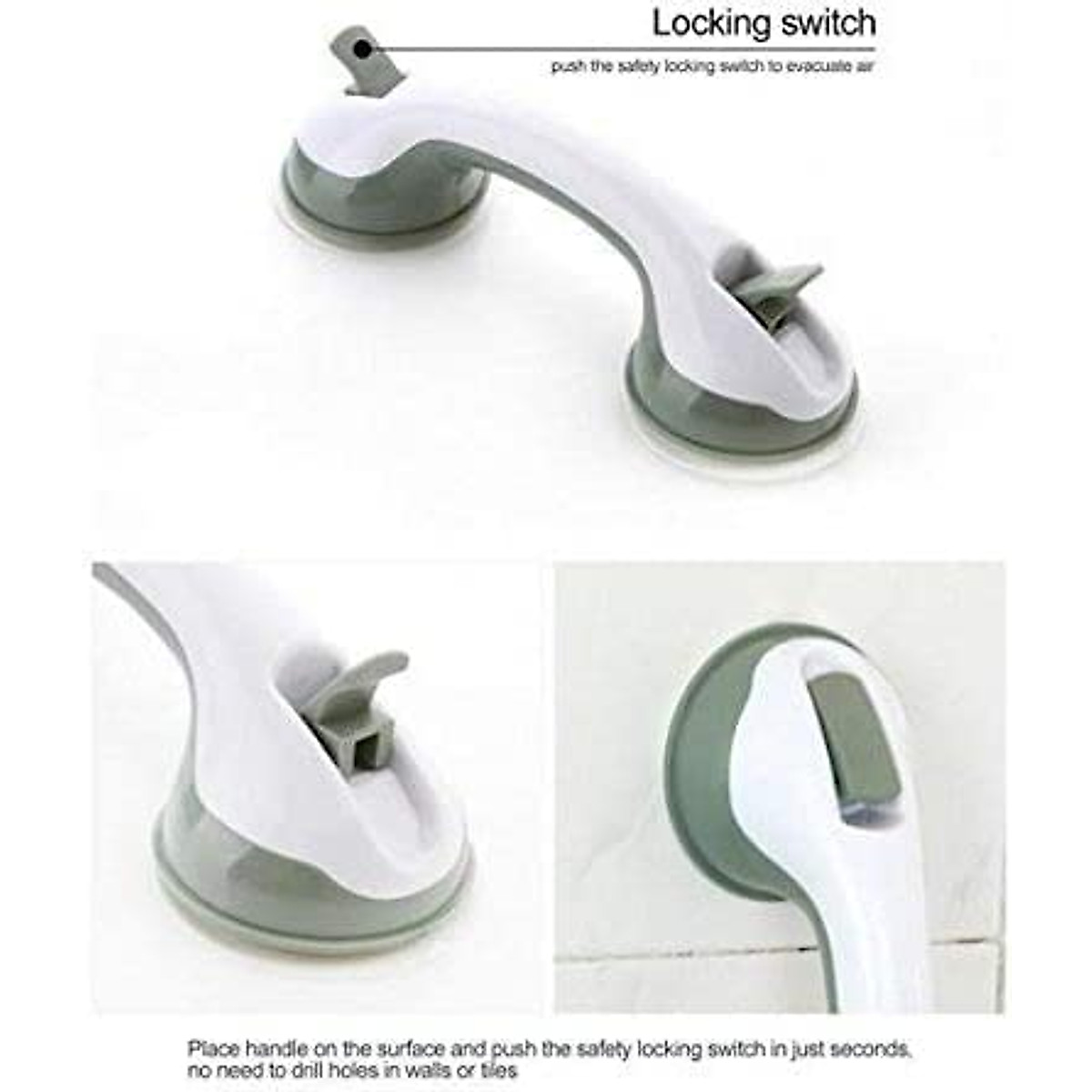 12 ‘’ Grab Bars for Bathtubs and Showers Suction Grab Bar Bathroom Bathtub Bath Handles Handicap Elderly Seniors Safety Cup Grip Non Slip - ONLY for Tiles Glass & Hard Plastic