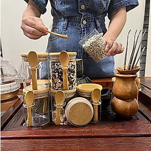 Livejun 8 oz Airtight Mini Glass Jars with Bamboo Lids and Bamboo Spoons , Spice Jars Small Food Storage Containers for Kitchen, Bathroom, Home Decor Set of 8