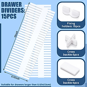 Blosssound 15Pcs Drawer Divider Adjustable Drawer Organizer 15 x 5.12, Deep, DIY Storage Organizer Separator with Fixed Buckle for Socks, Underwear, Makeup, Kitchen, Bedroom, Dresser