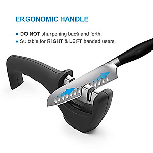 TometaMoye Kitchen Knife Sharpener - Professional 3 Stage Manual Sharpeners - Ergonomic Handle and Non-slip Base - Safe Sharpening Tool - Easily Honing Knives in a Breeze, Black.